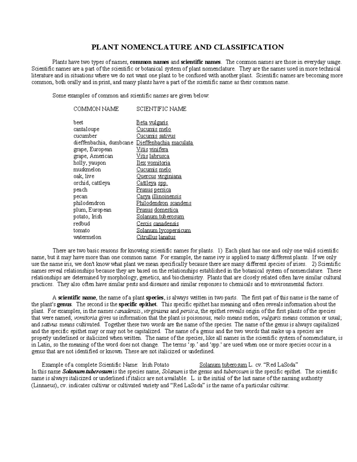 PLANT NOMENCLATURE & CLASSIFICATION: A Comprehensive Guide - Studocu