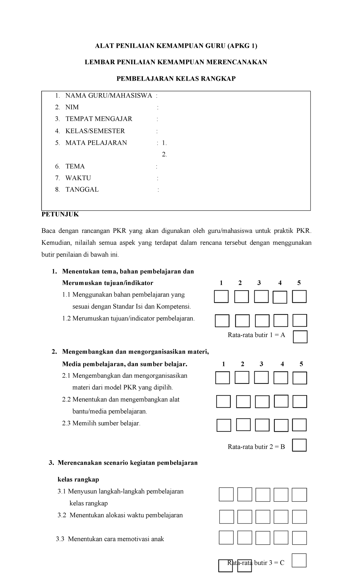 APKG 1 & 2: Lembar Penilaian Pembelajaran Terpadu Guru/Mahasiswa - Studocu
