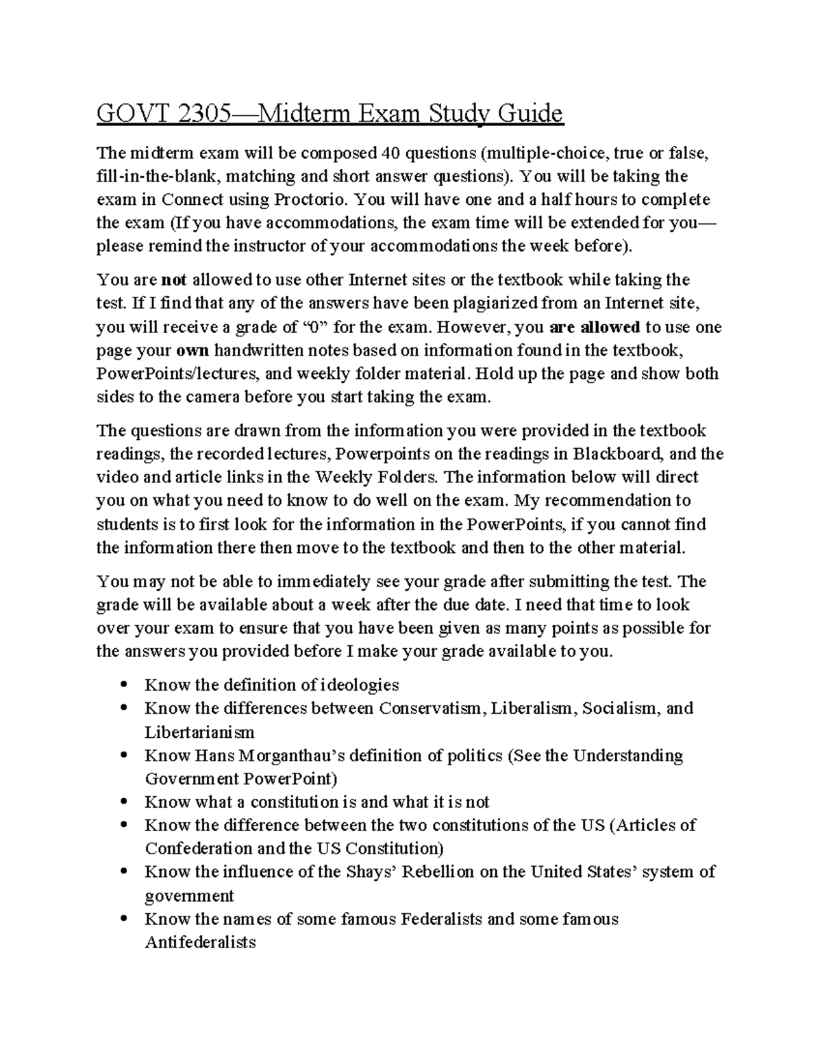 GOVT 2305 — Midterm Exam Study Guide: Key Concepts & Important Cases ...