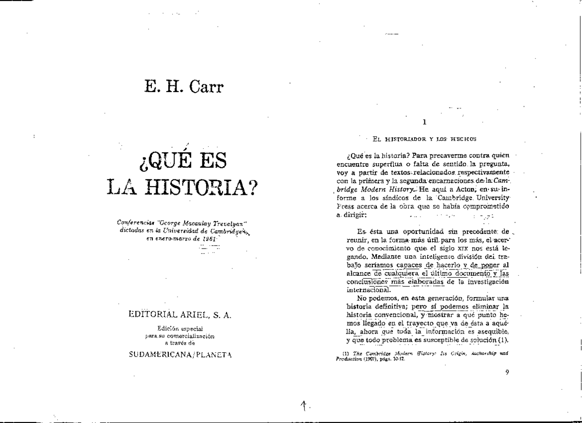 Lectura 2 QUE ES LA Historia CAP 1 EL Historiador Y LOS Hechos Eduard H ...