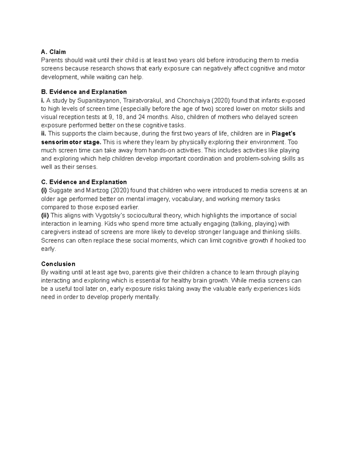 Psych EBQ - lol - A. Claim Parents should wait until their child is at ...