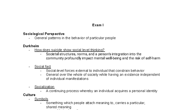 Sociological Perspectives and Theories: Exam I Notes (SOC 101) - Studocu