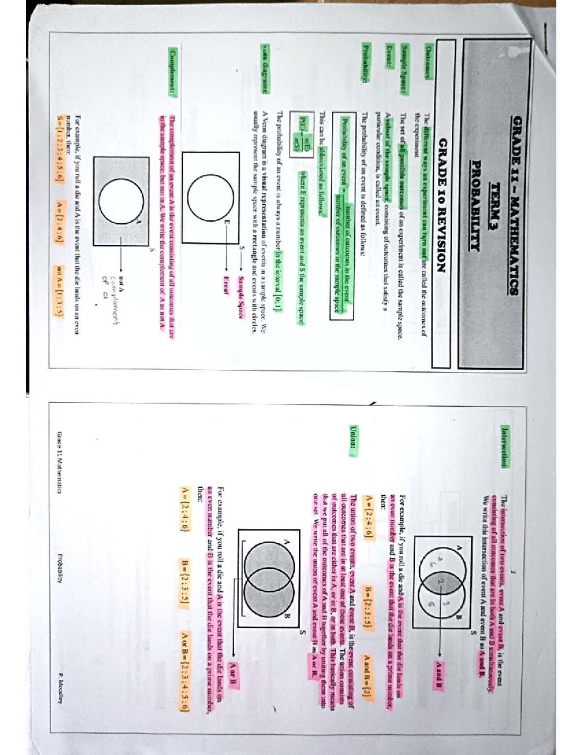 Grade 11 Mathematics Probability Revision - Paper Questions - Studocu