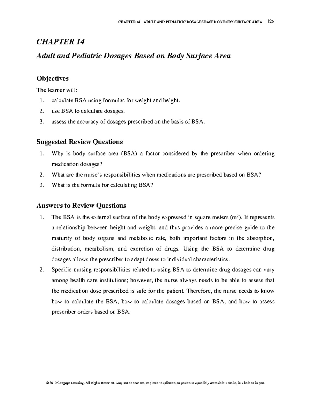 BSA Dosage Calculations: Adult & Pediatric Guidelines (Chapter 14 ...