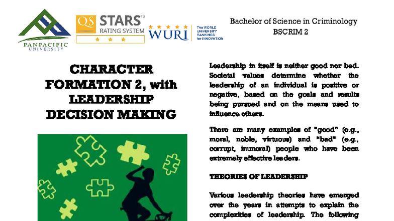 CFM 242 Character Formation 2: Leadership Theories & Concepts - Studocu