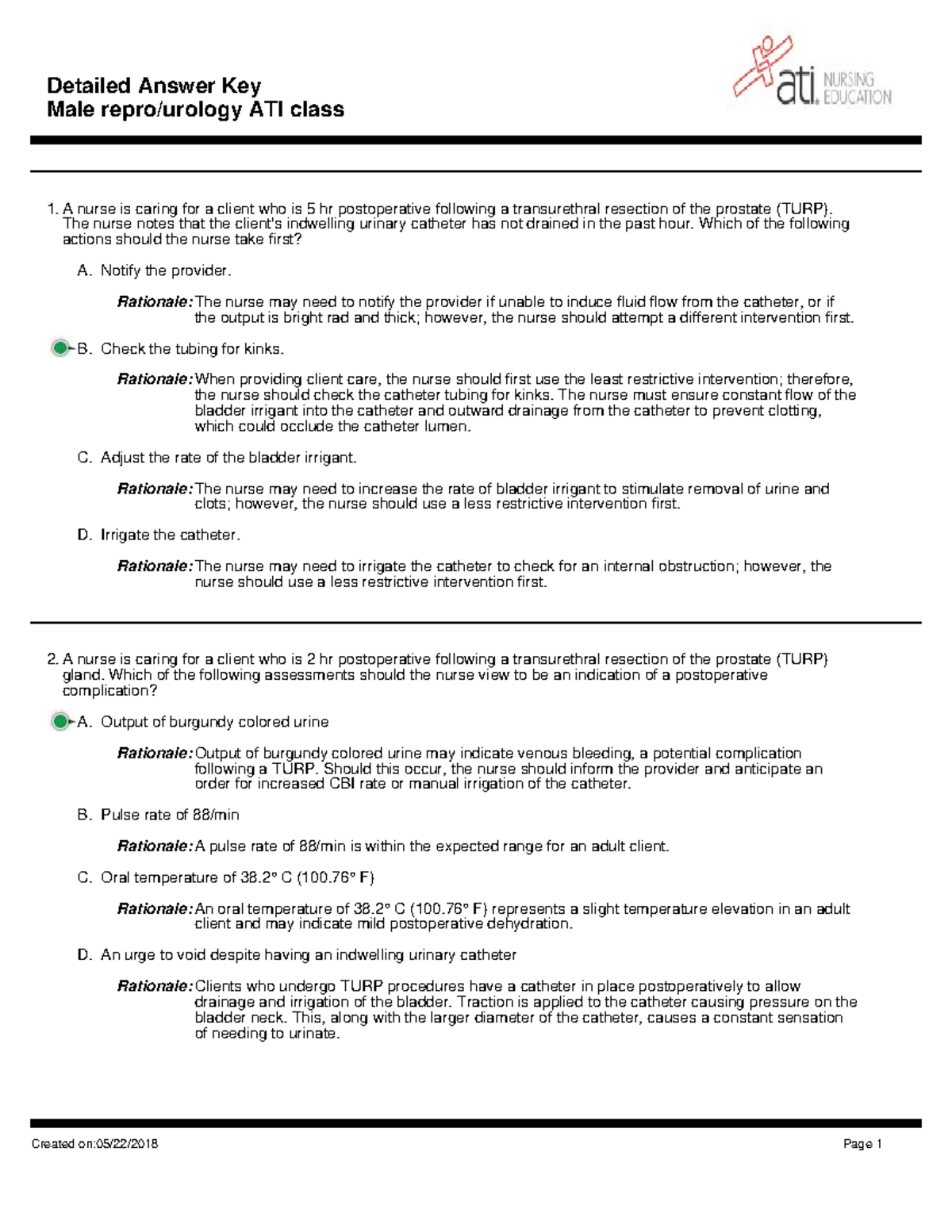 Male Repro/Urology ATI Class Key Notes and Study Guide - Studocu