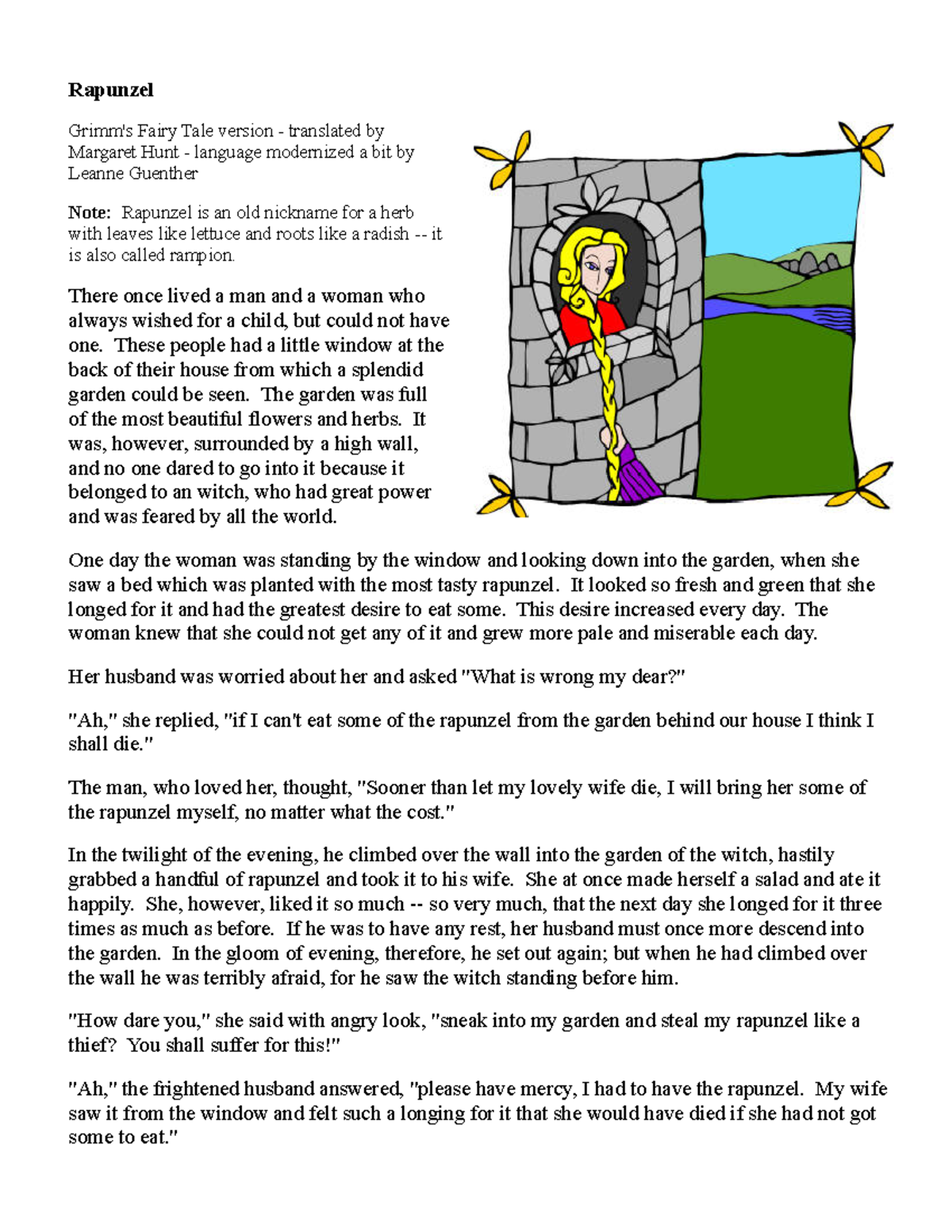 Rapunzel Story - 3FR23FRQ23F - Rapunzel Grimm's Fairy Tale version ...