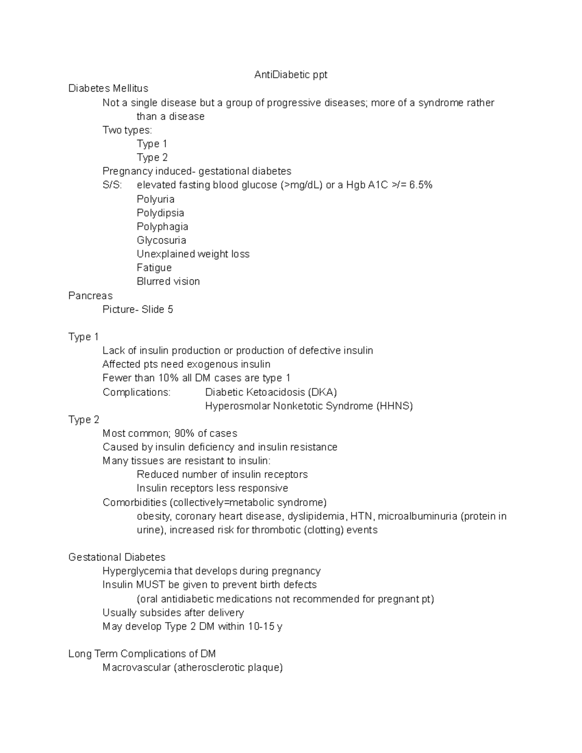 Anti-Diabetic Lecture Notes (PHAR 101) - Overview of Diabetes Mellitus ...