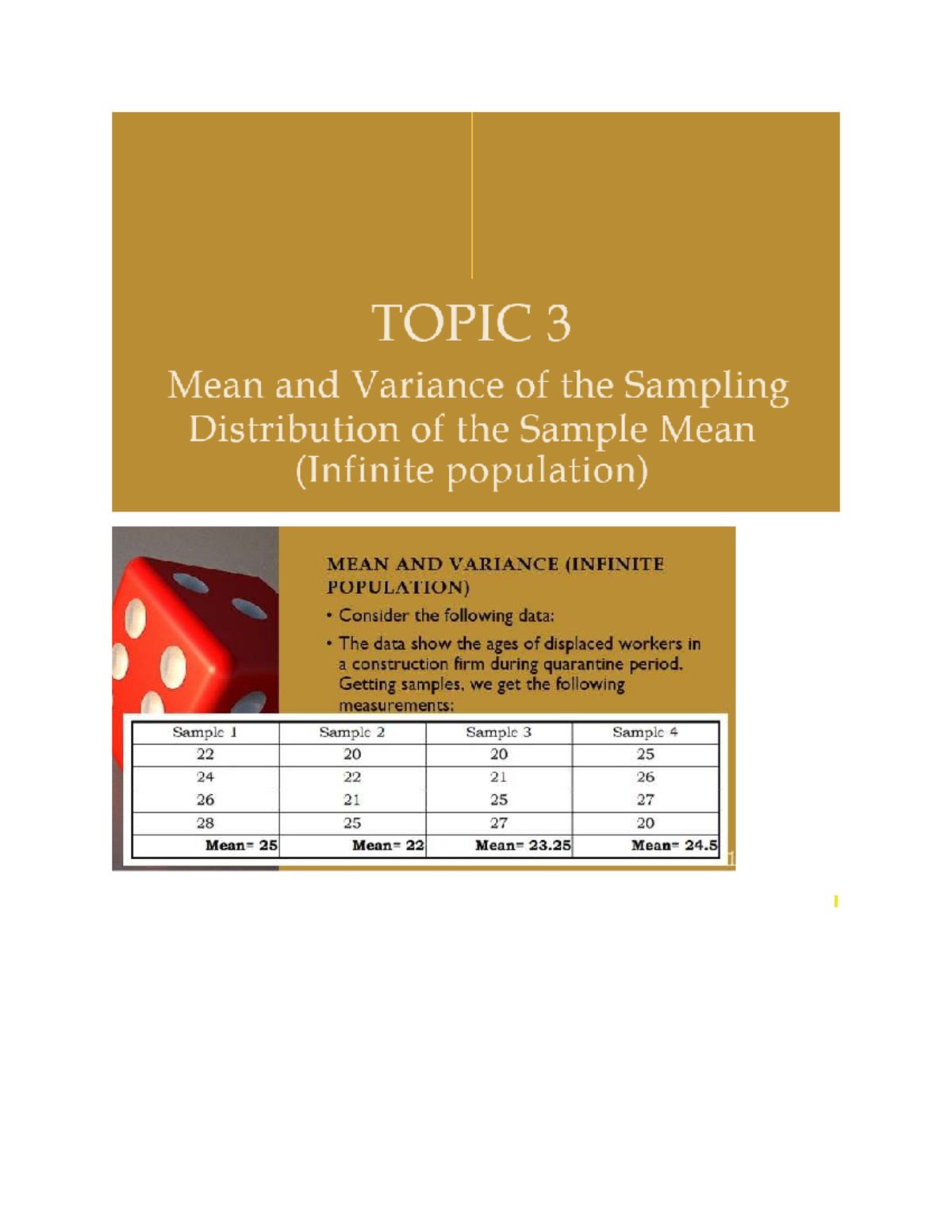 Pro Stat 4th Quarter: Mean & Variance of Sampling Distribution - Studocu