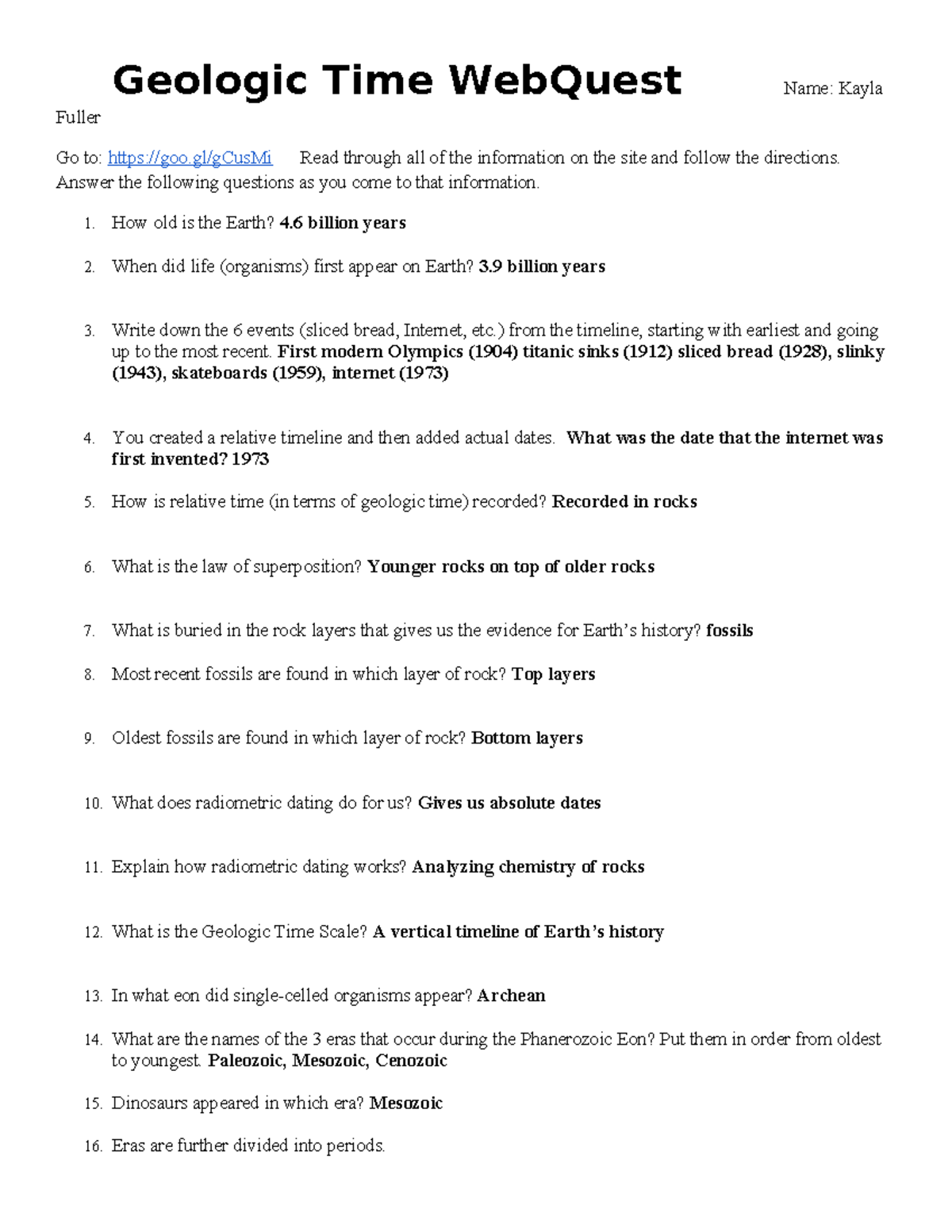 Geologic TIME WebQuest - Exploring Earth's History & Timeline - Studocu