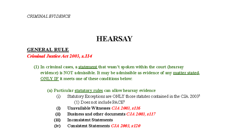 CRIMINAL EVIDENCE CJA 2003: Understanding Hearsay Rules and Exceptions ...