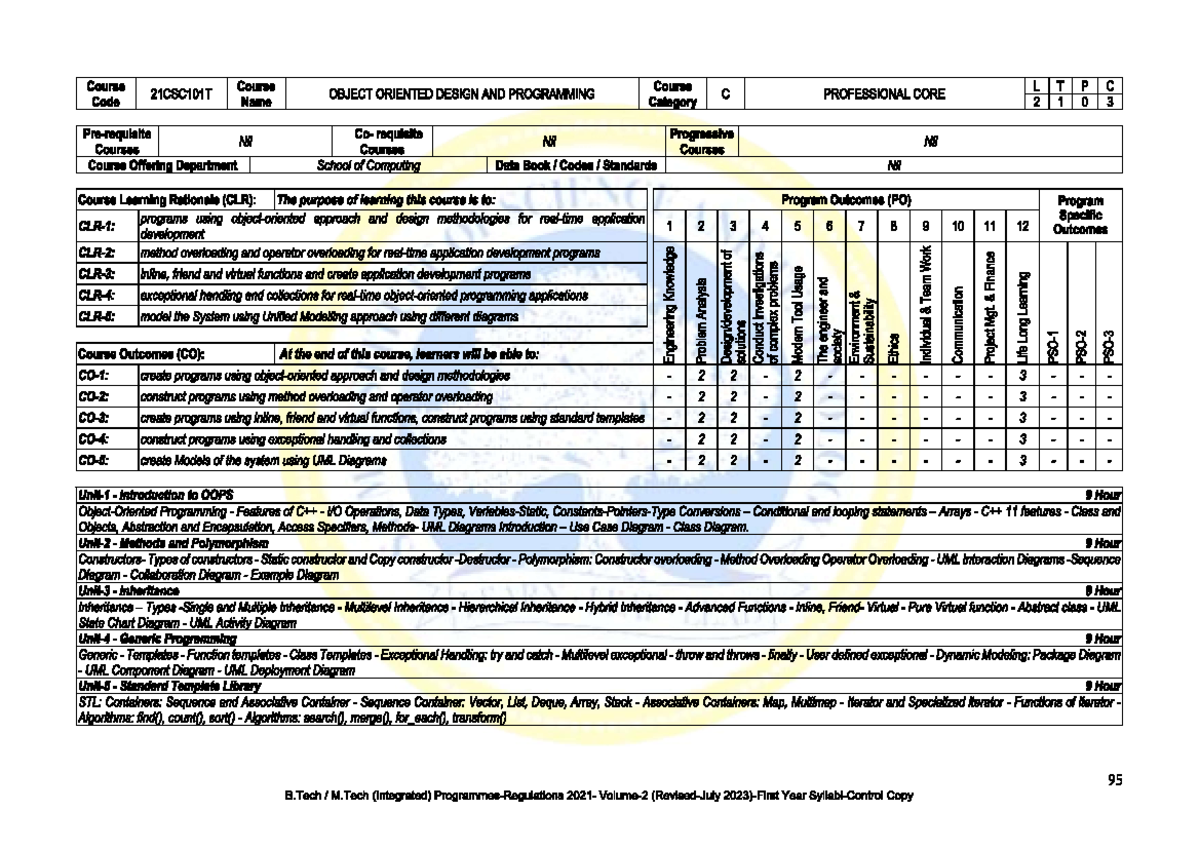 LTPC 21CSC101T OODP Syllabus and Course Overview - Studocu