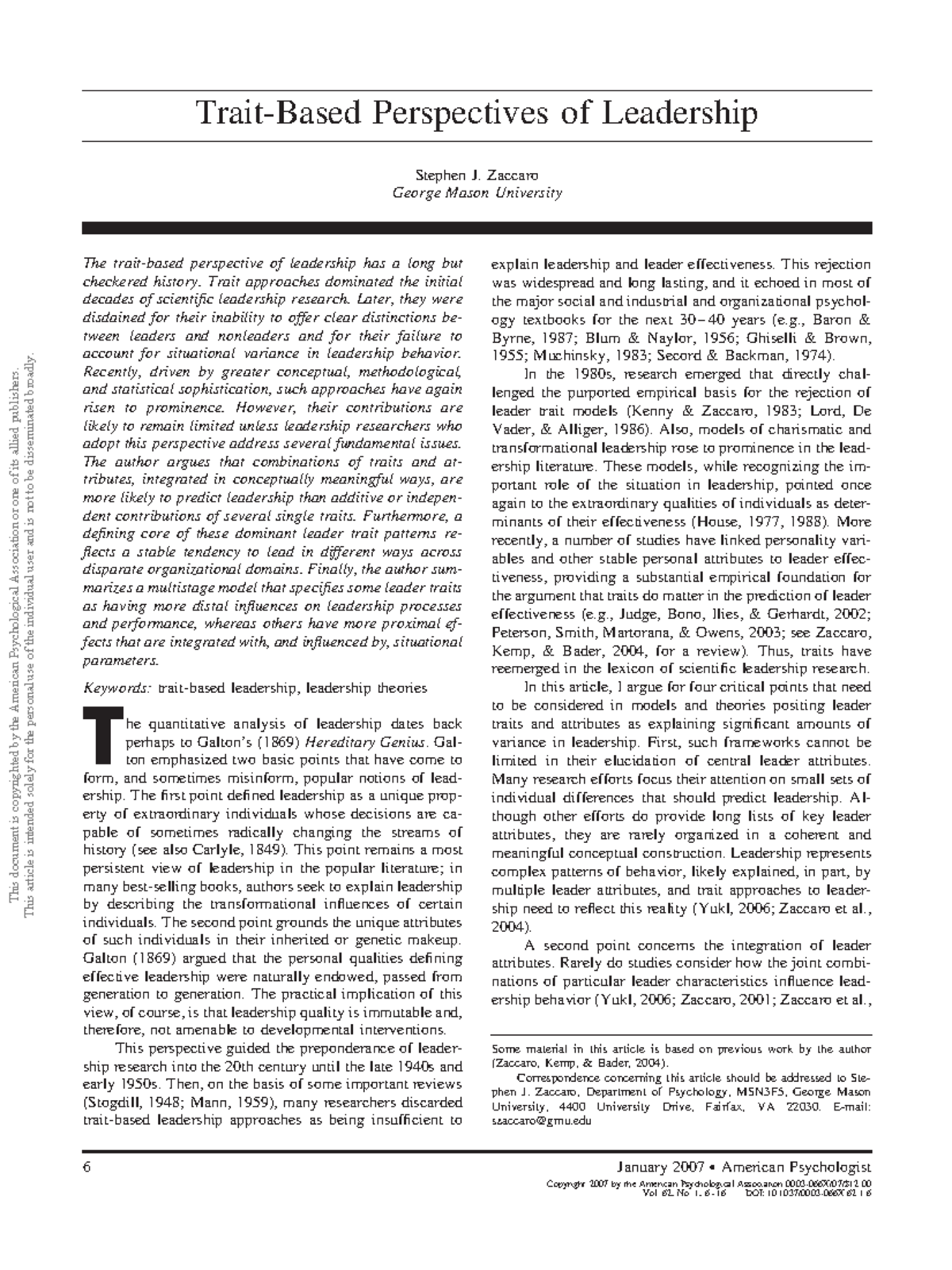 Trait-Based Leadership Perspectives and Their Impact on Effectiveness ...