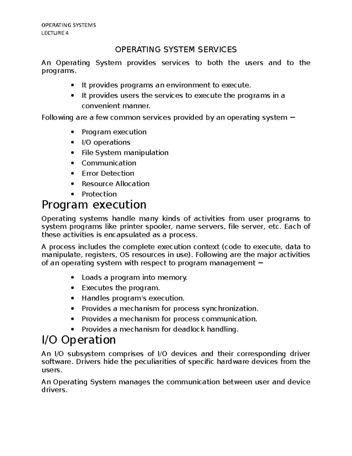 Operating System Services Overview - Lecture 4 Notes - Studocu
