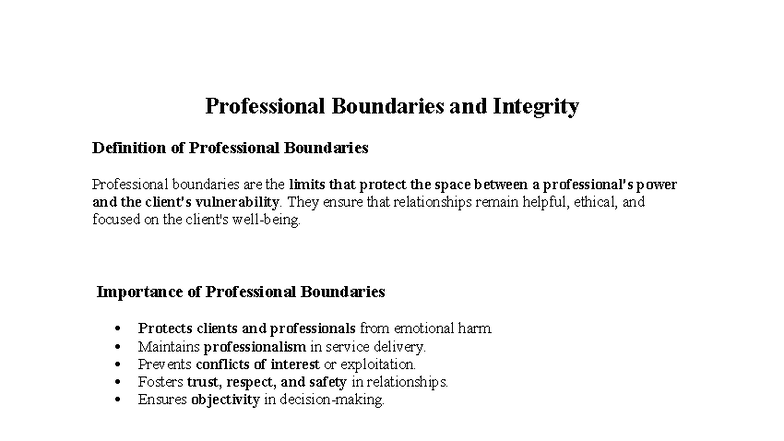 BIL - Professional Boundaries and Integrity in Practice - Studocu