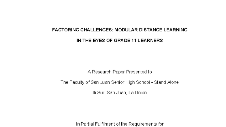Challenges of Modular Distance Learning: Insights from Grade 11 ...