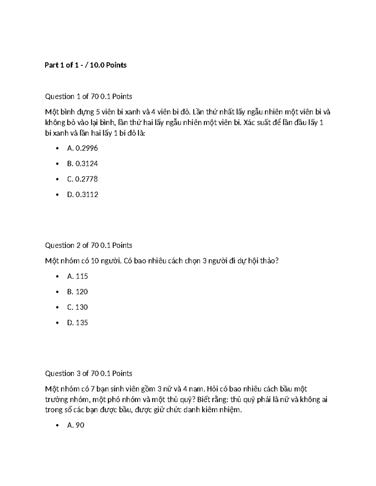 Jump to content - ôkôkk - Part 1 of 1 - / 10 Points Question 1 of 70 0 ...