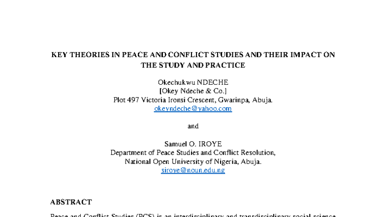 KEY THEORIES IN PEACE AND CONFLICT STUDIES (PCS) AND THEIR IMPACT - Studocu
