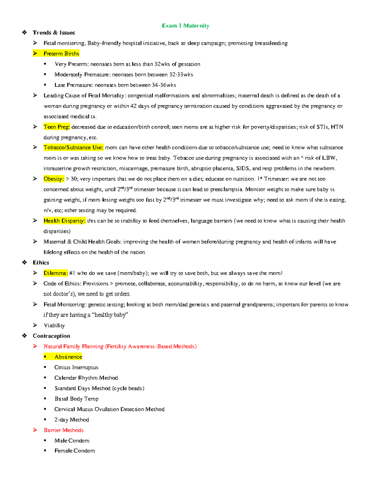 OB Exam 1 - Maternity Study Guide for Exam 1 Preparation - Studocu