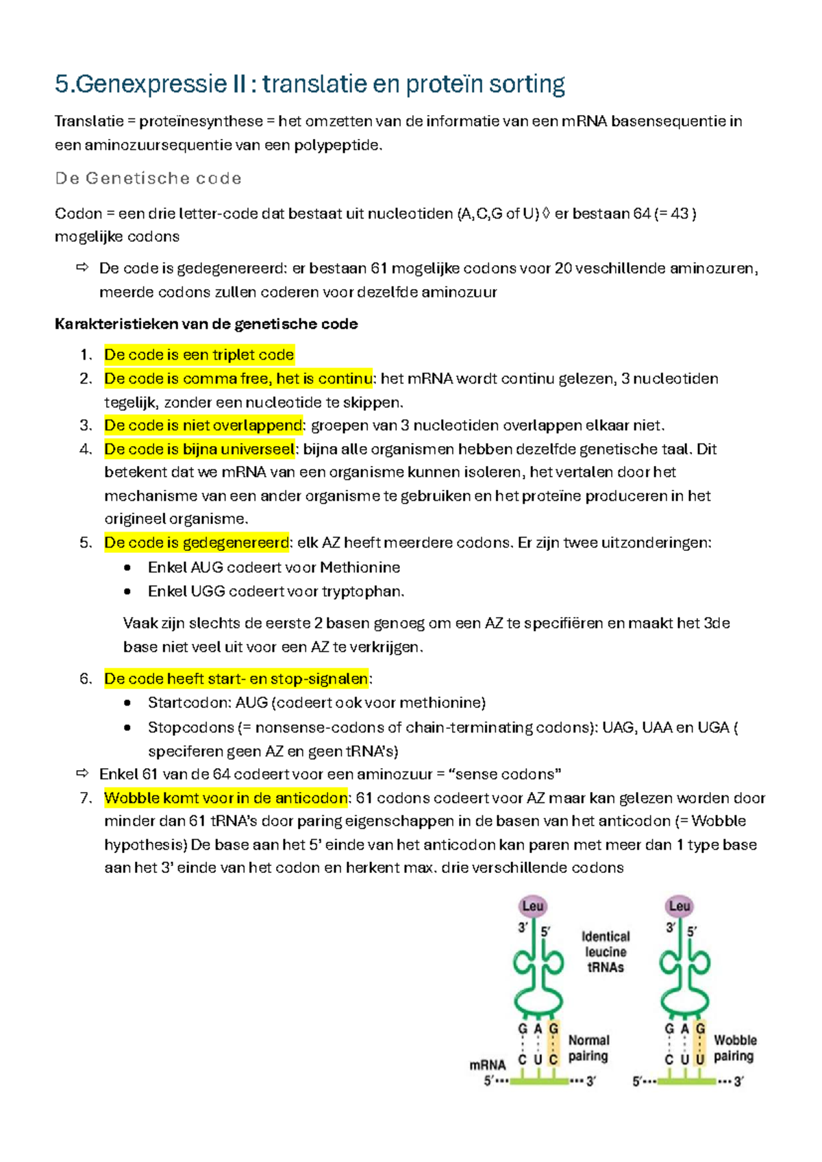 Genexpressie II: Translatie en Proteïnesynthese (DEEL 5-8) - Studocu