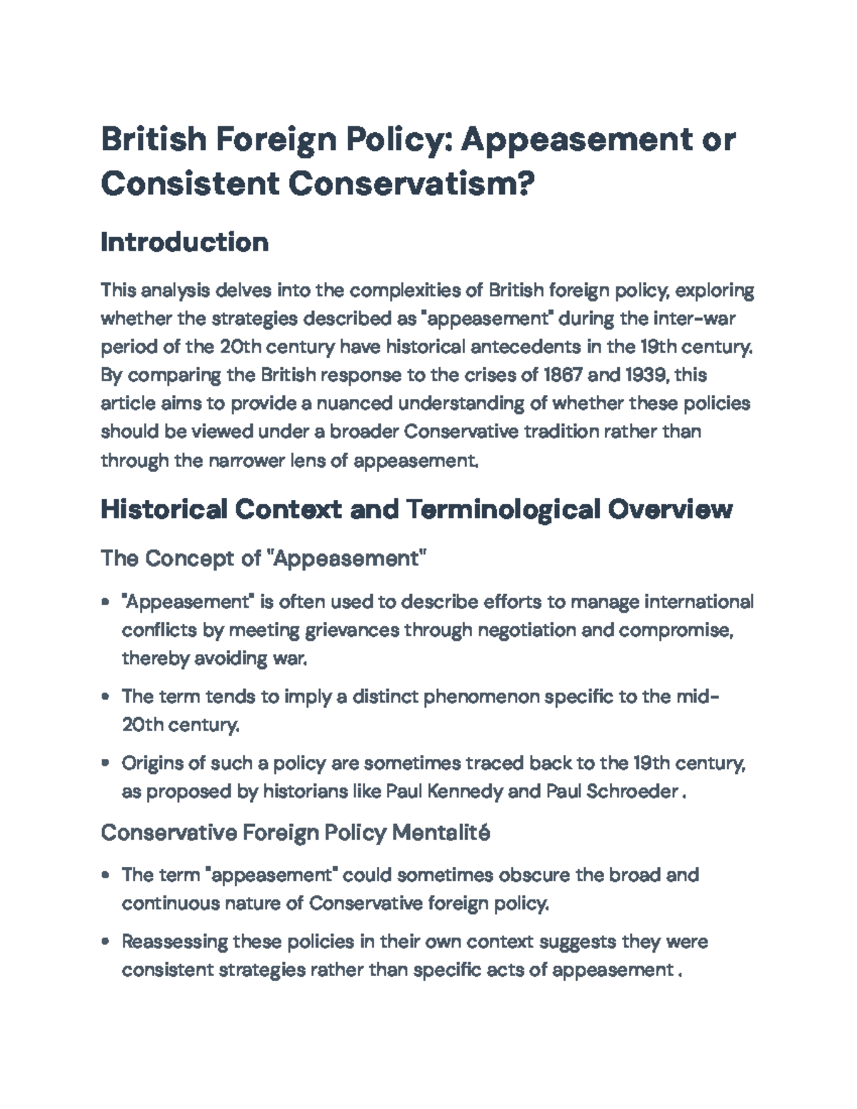 Analysis of British Foreign Policy: 19th vs. 20th Century Approaches ...