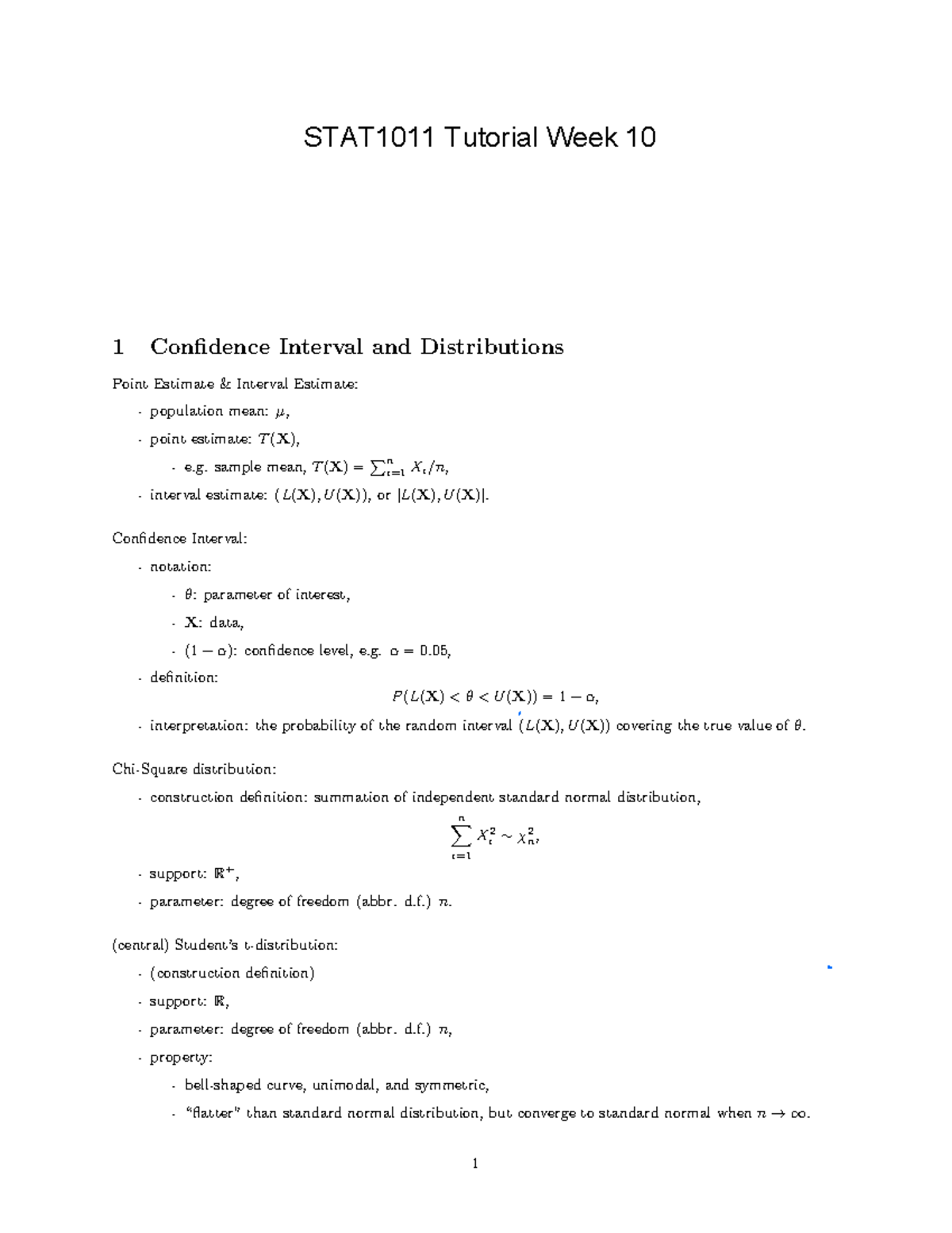 STAT1011 Week 10 Tutorial: Confidence Intervals & Distributions - Studocu