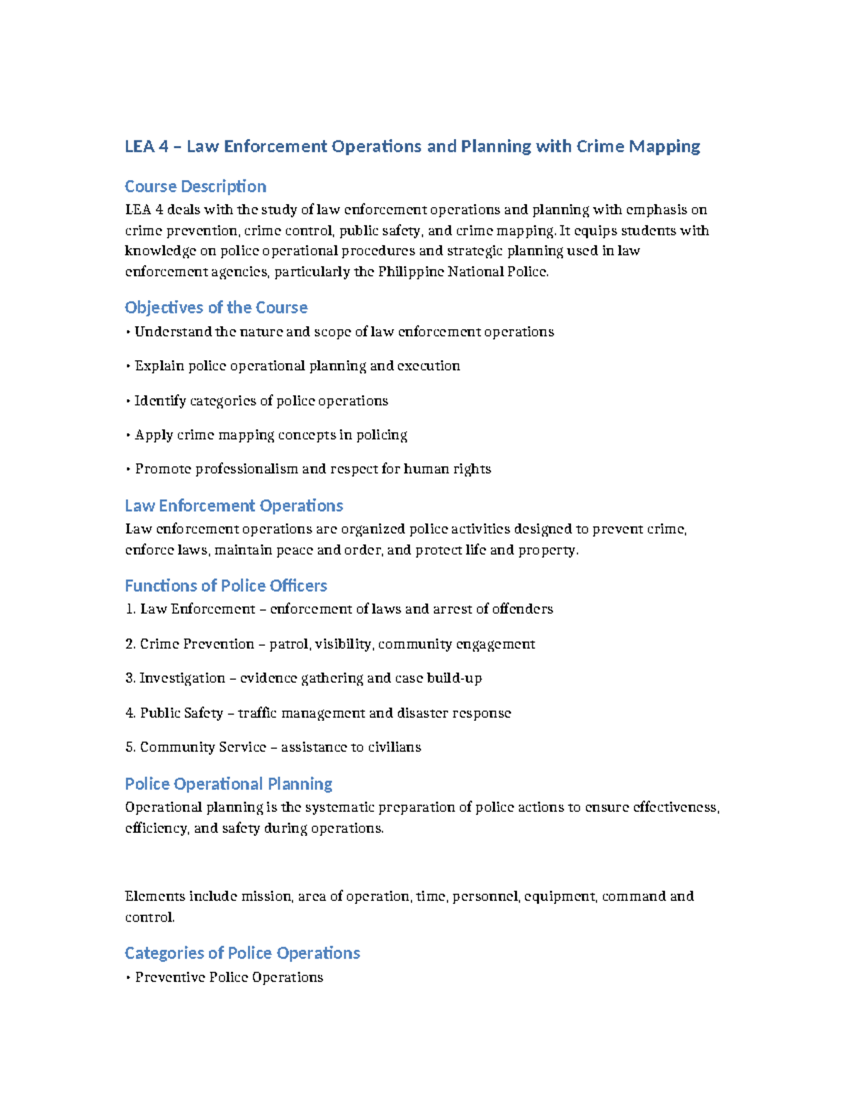 LEA 4 Law Enforcement Operations & Planning: Crime Mapping Insights ...