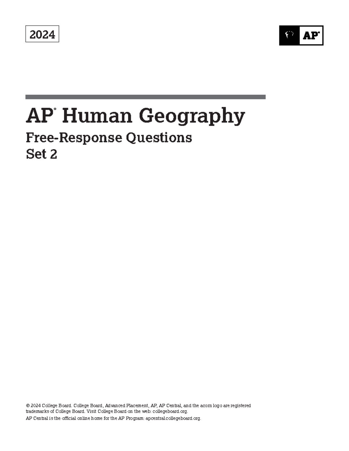 AP Human Geography 2024 Free-Response Questions Set 2 - Studocu