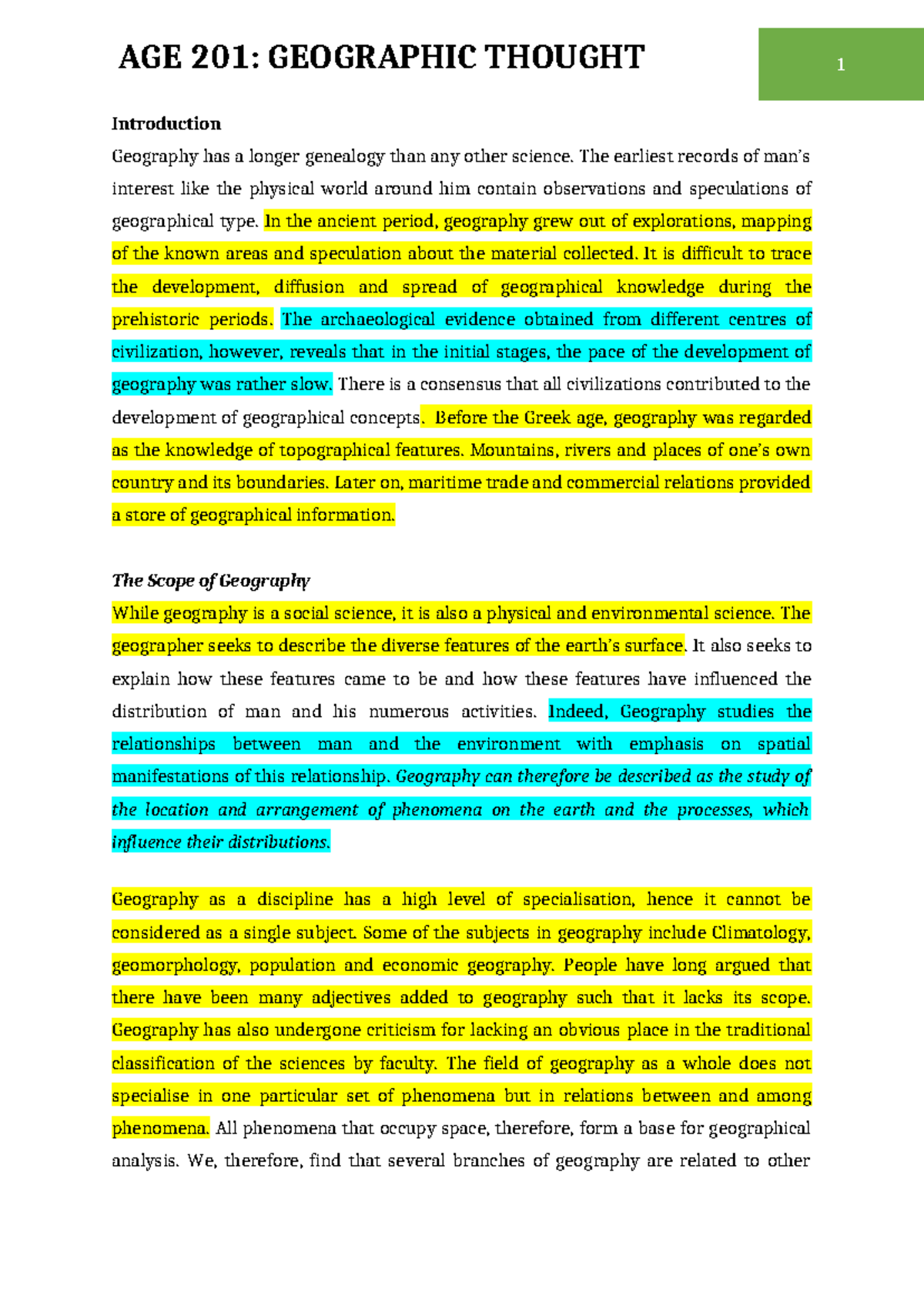 Topic 1 Notes - Evolution of Geographic Thought - Studocu