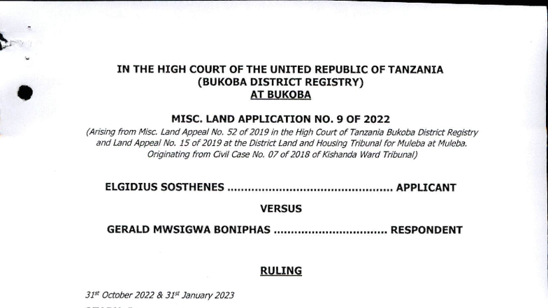 Ruling on Misc. Land Application No. 9 of 2022 - Otaru, J. - Studocu
