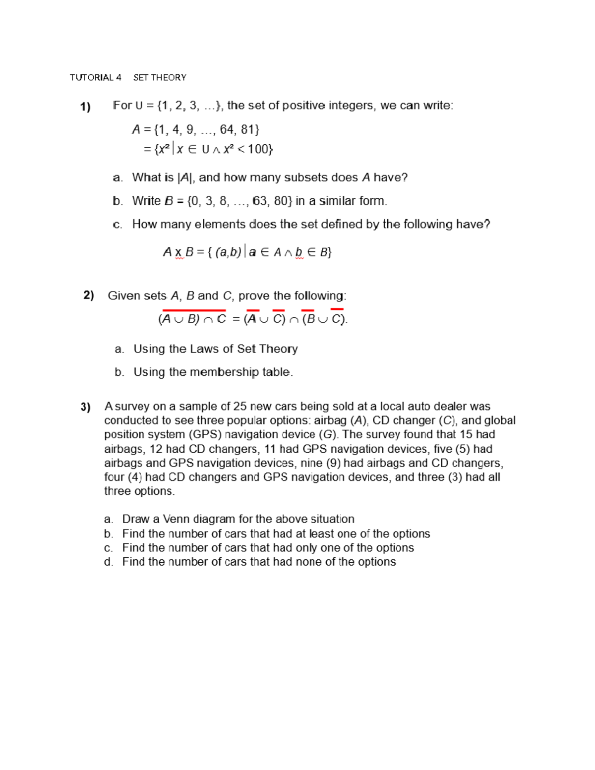 TUTORIAL 4 SET THEORY: SUBSETS, VENN DIAGRAMS & LAWS - Studocu