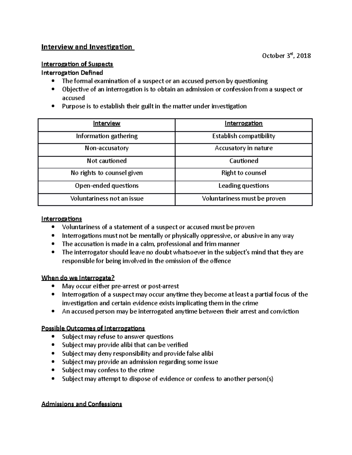 Interview and Investigation W5 - Interview and Investigation October ...