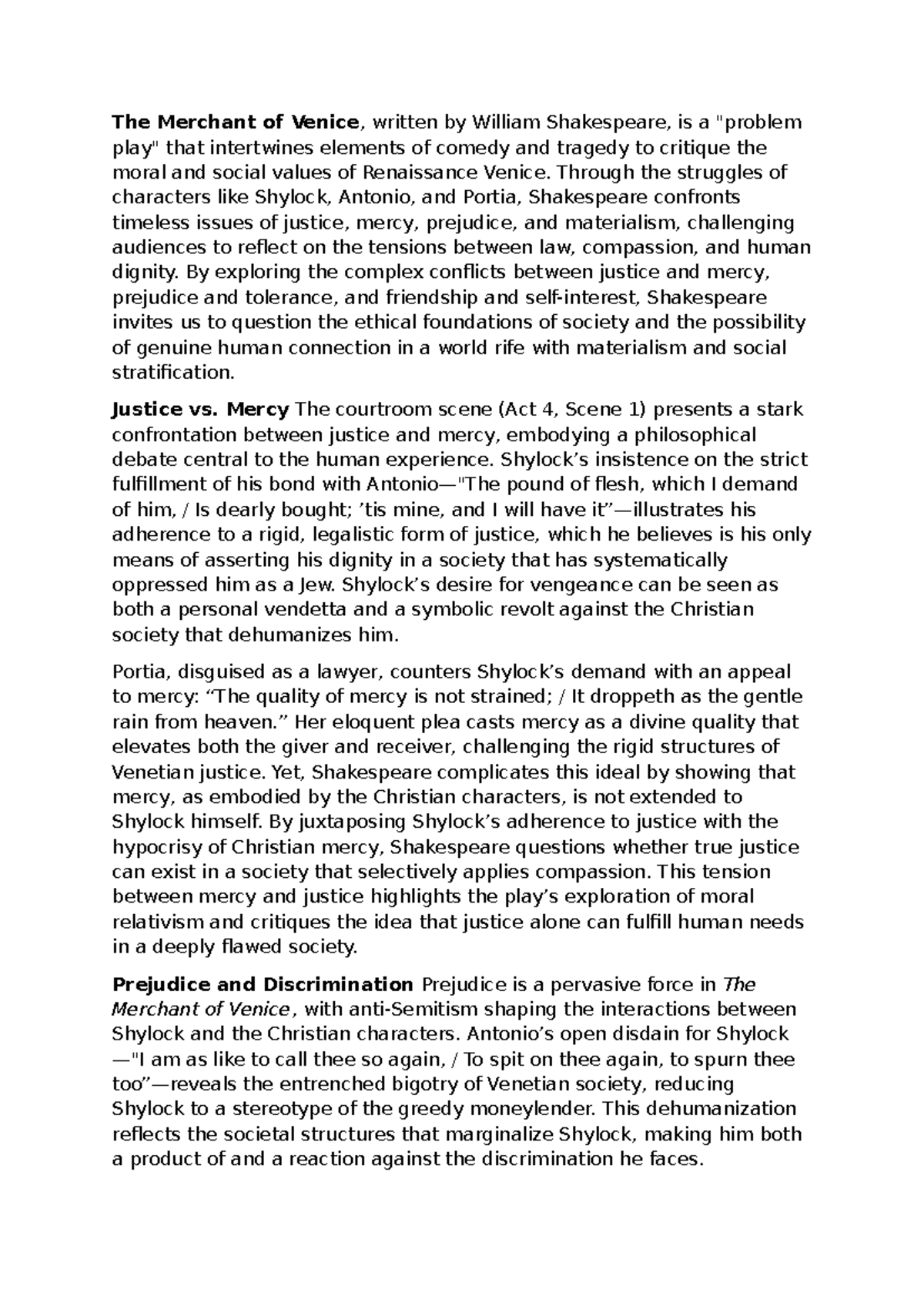 The Merchant of Venice - Practice essay - The Merchant of Venice ...