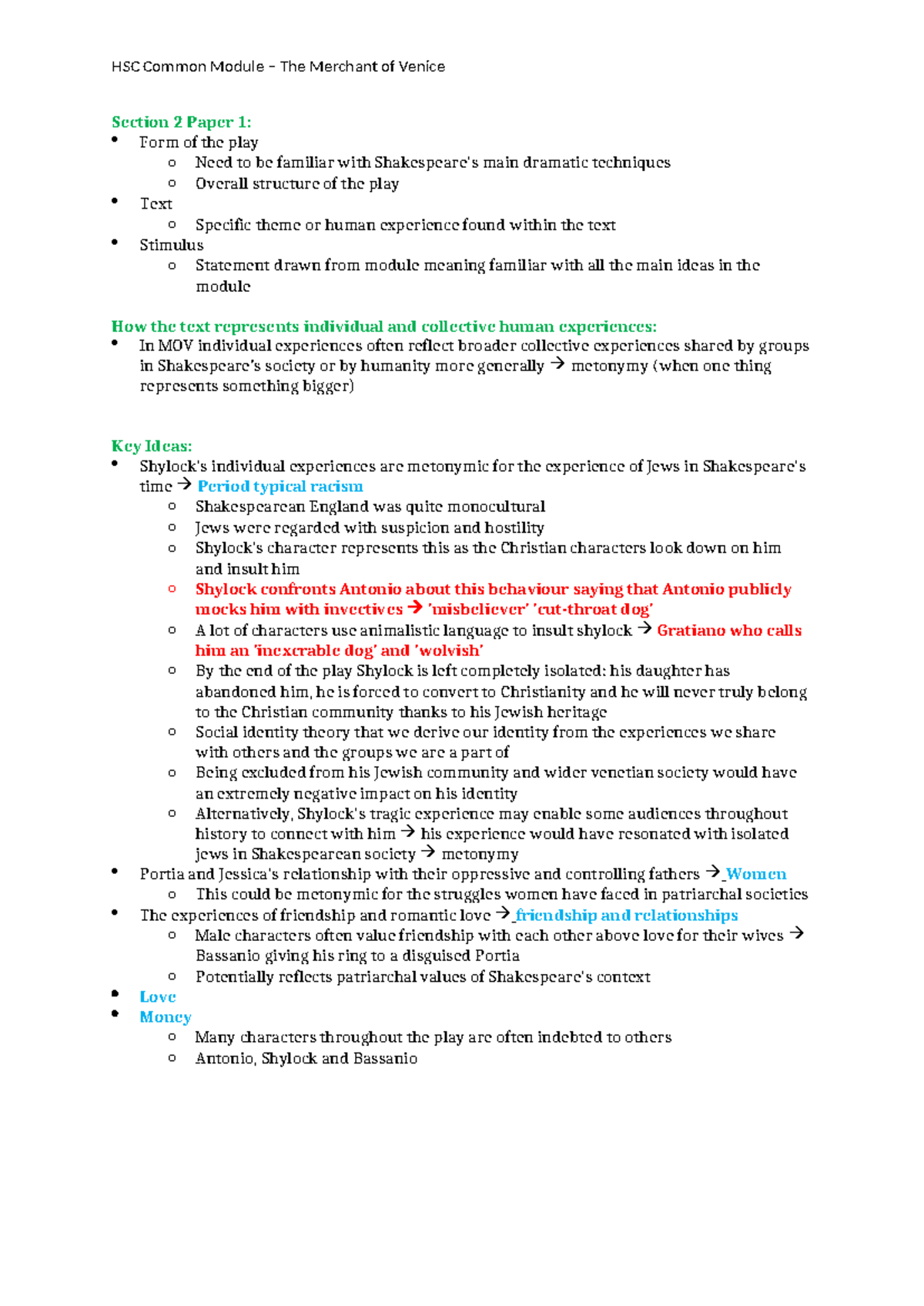HSC Common Module - The Merchant of Venice - Section 2 Paper 1: Form of ...