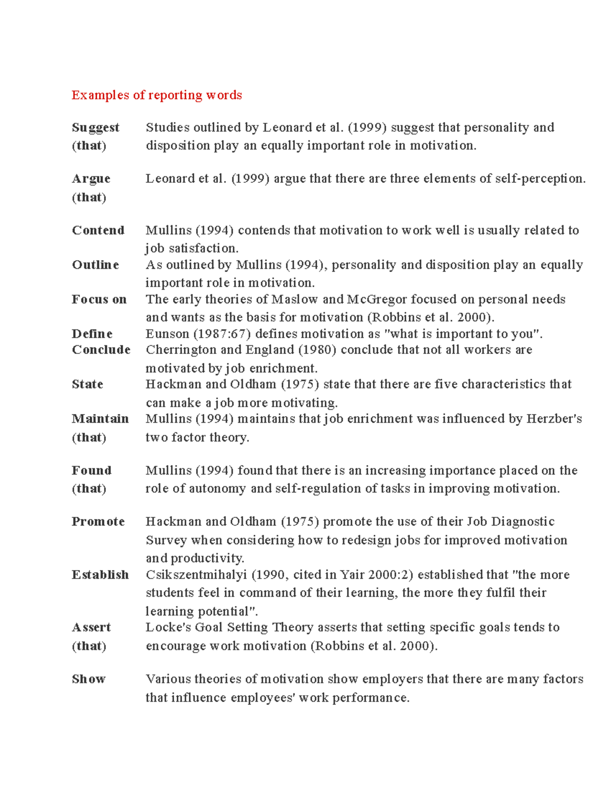 Examples of reporting words - Examples of reporting words Suggest (that ...