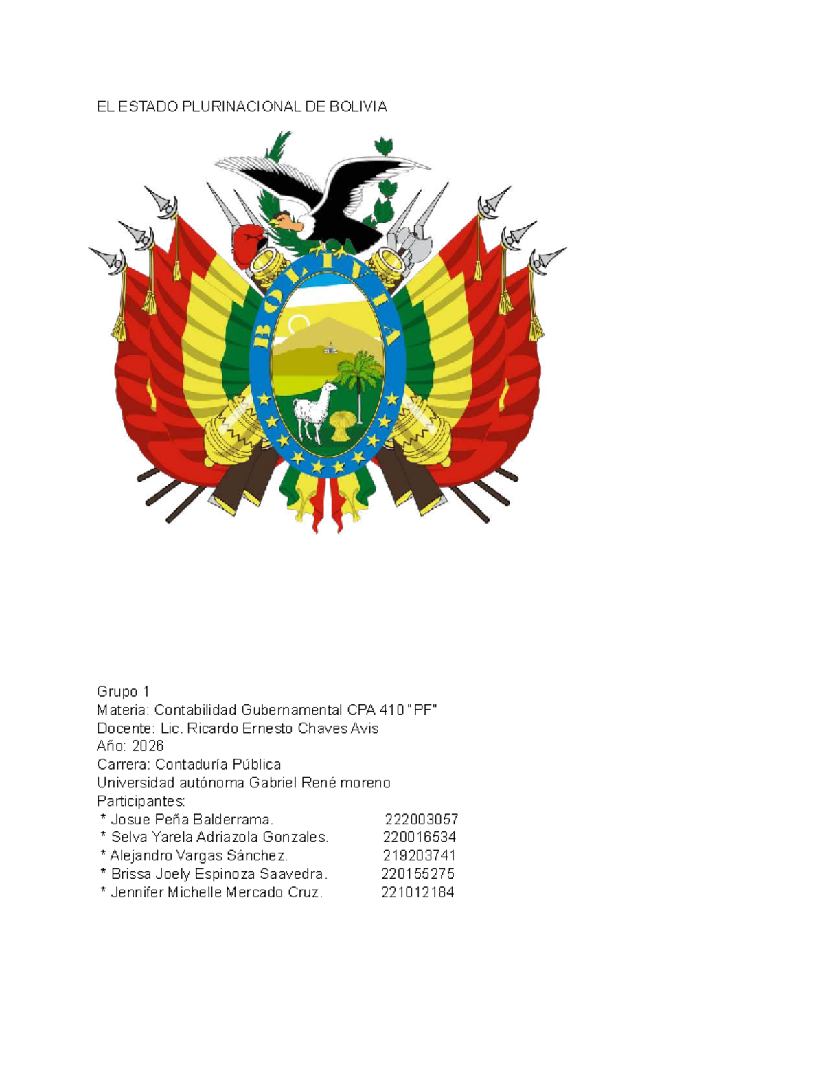 Análisis del Estado Plurinacional de Bolivia: CPA 410 - 2026 - Studocu