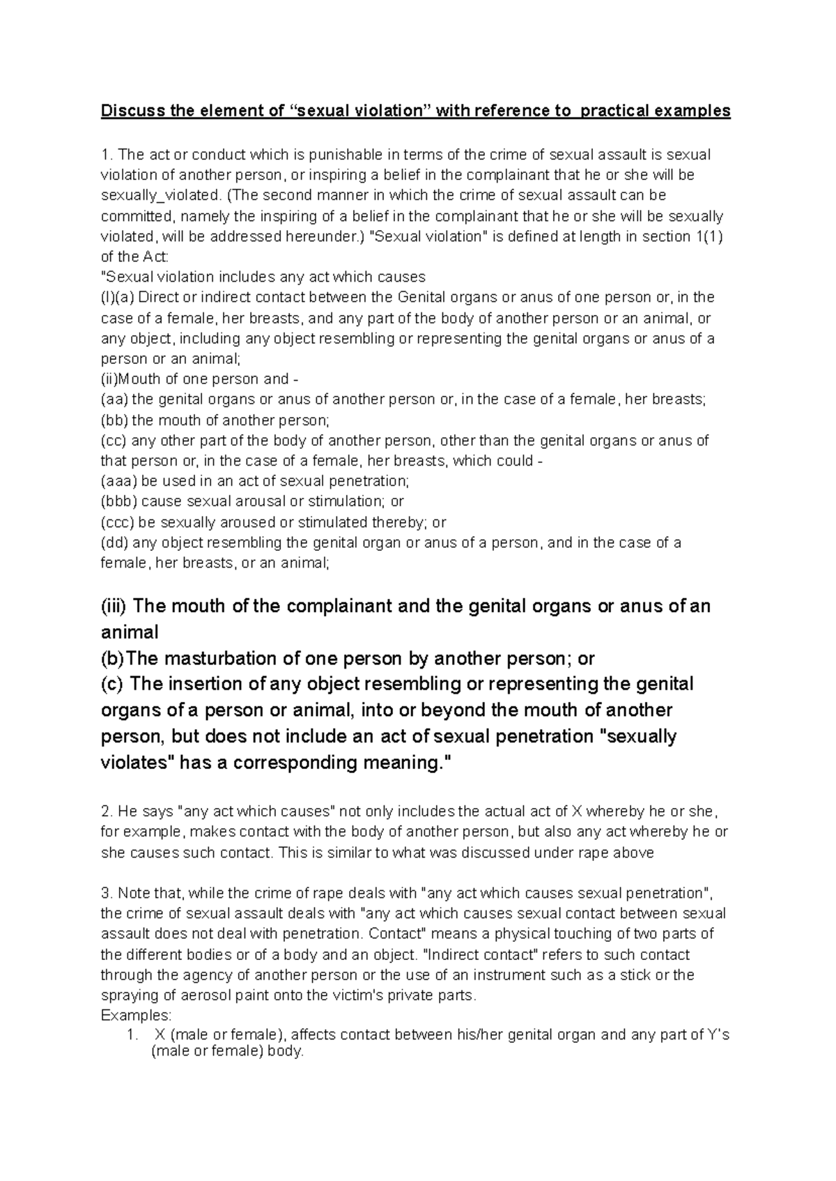 Sexual Assault: Elements and Practical Examples Analysis - Studocu