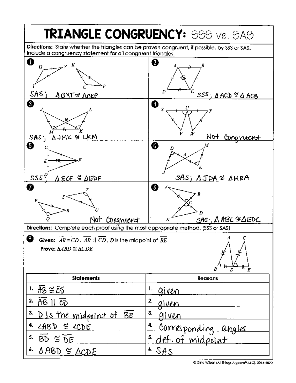 SSS vs. SAS Triangle Congruency Notes for Geometry Class - Studocu