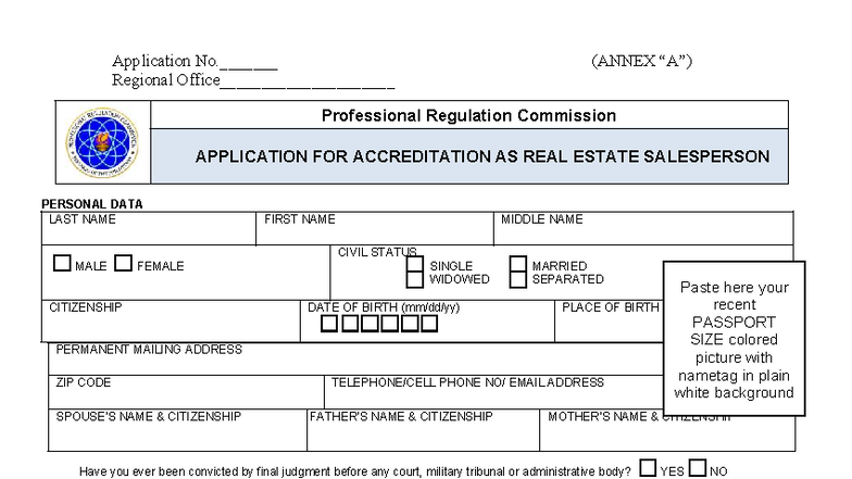 PRC Application for Accreditation as Real Estate Salesperson - Studocu