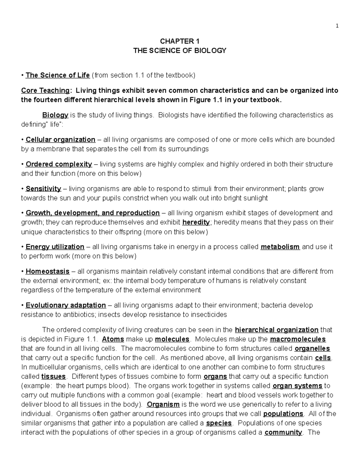 Chapter 1-Raven 12 - Biology Core Concepts and Characteristics Notes ...
