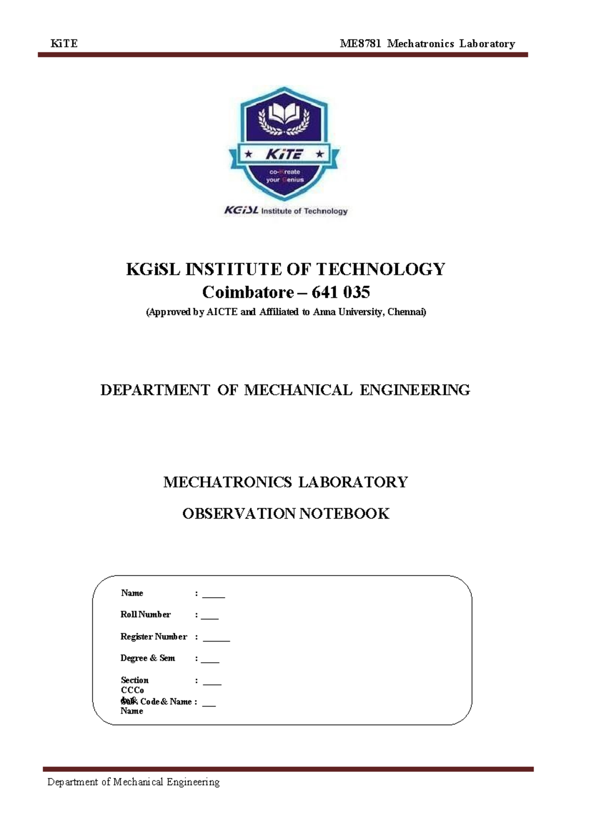 ME3781 Mechatronics and IoT Laboratory Observation Notebook - Studocu