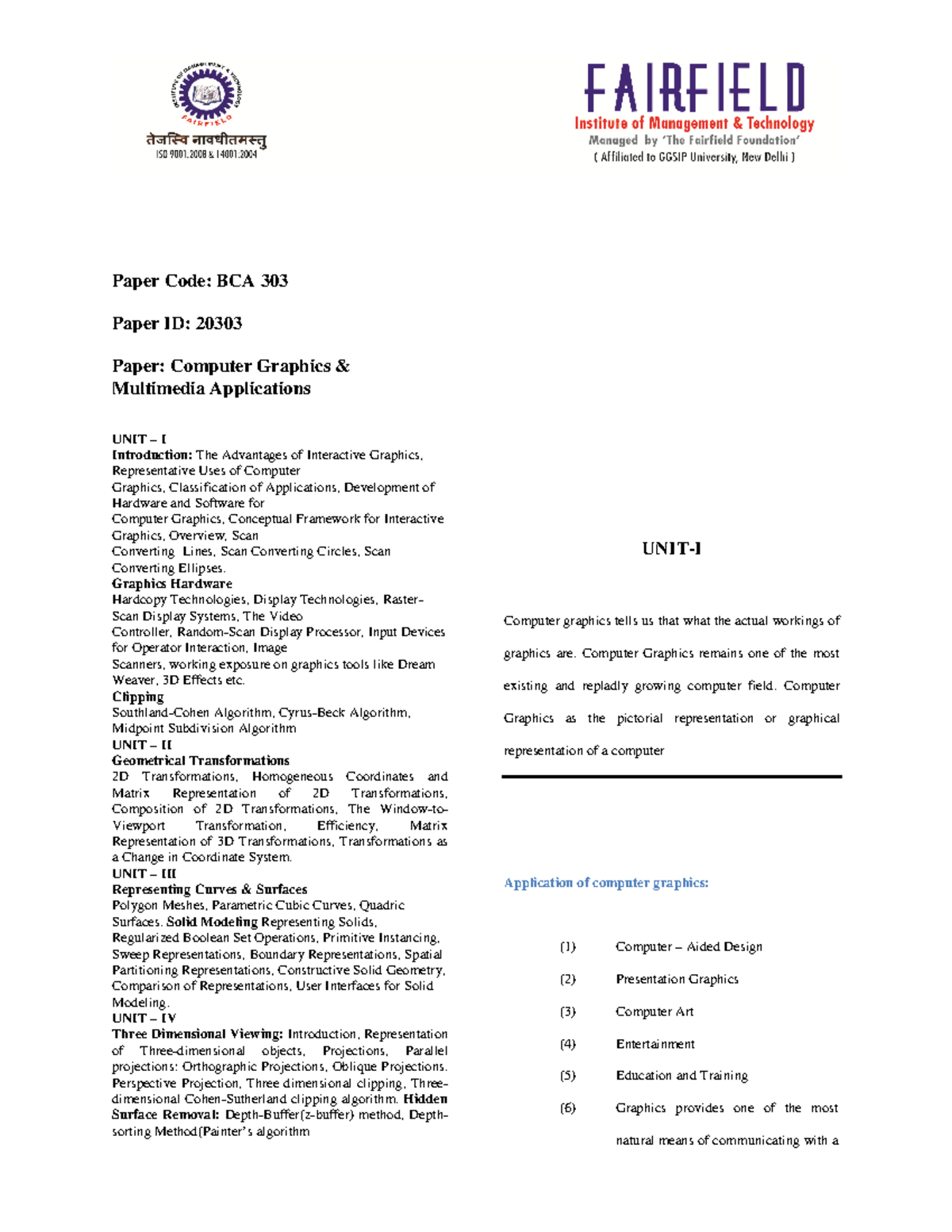 BCA303 - Comprehensive Notes on Computer Graphics & Multimedia - Studocu