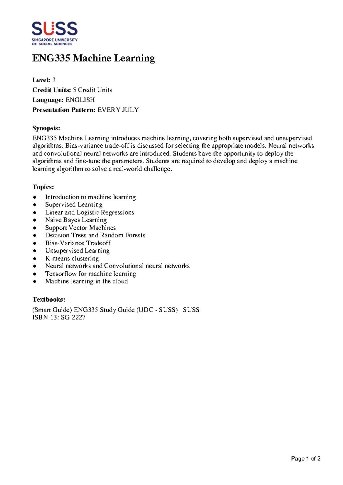 ENG335 Machine Learning Course Module Summary and Overview - Studocu