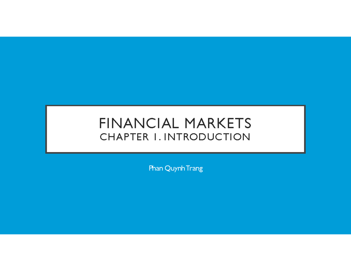 FIN 101: Financial Markets Chapter 1 - Introduction Overview - Studocu