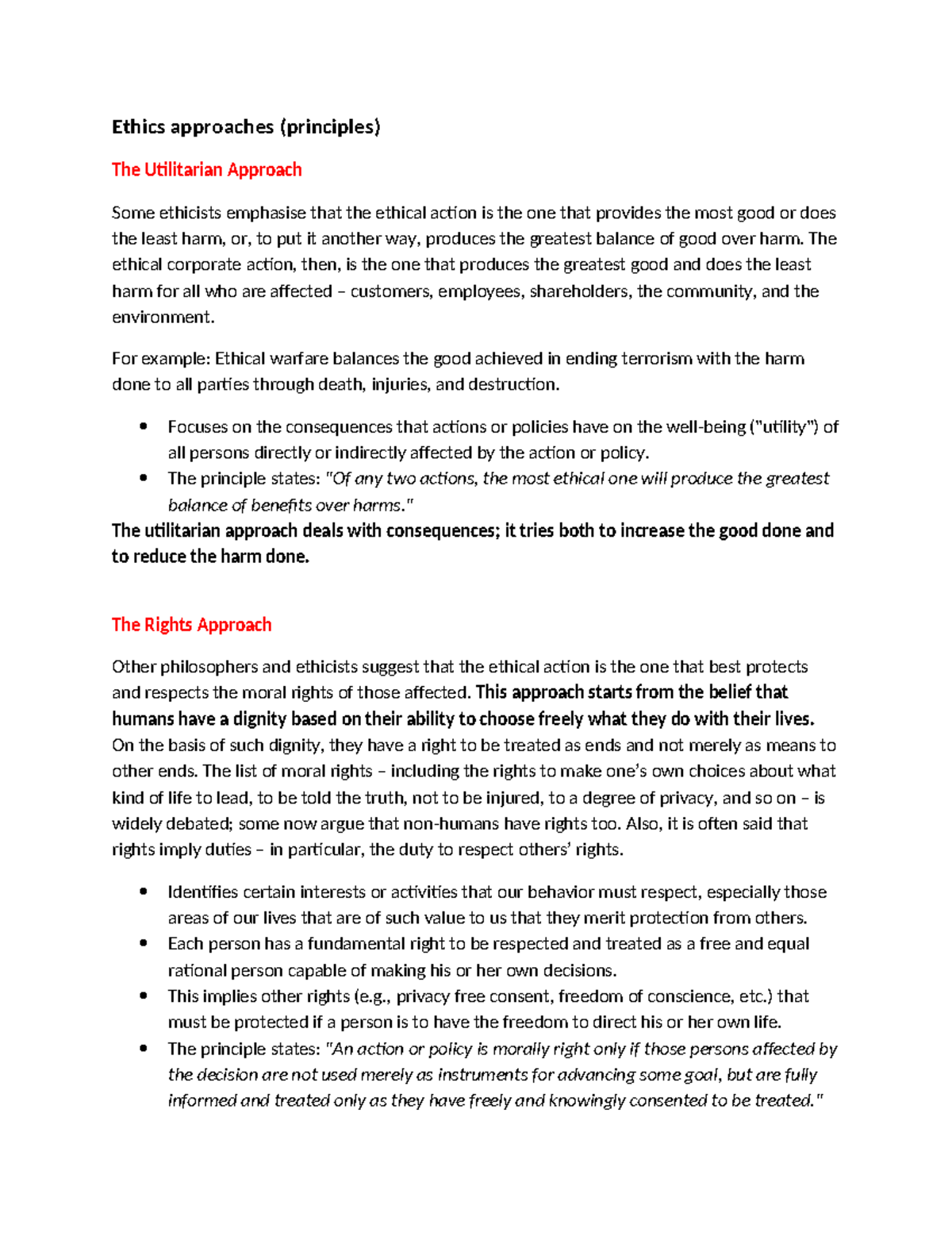 Ethics Approaches: Utilitarian, Rights, Justice, Common Good, Virtue ...