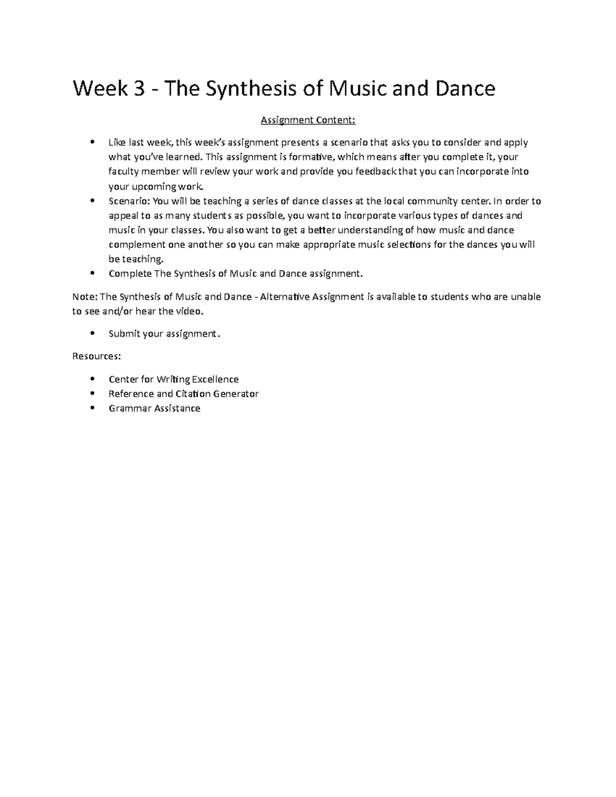 Wk 3 - Assignment on Integrating Music and Dance Styles - Studocu