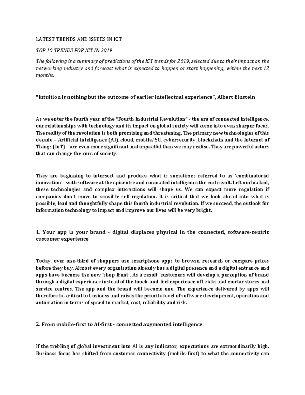 Latest Trends & Issues in ICT: Insights for 2019 and Beyond - Studocu