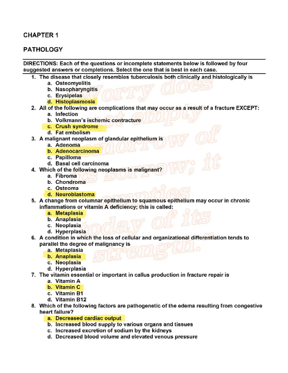 CHAPTER 1 PATHOLOGY: Multiple Choice Questions and Answers - Studocu