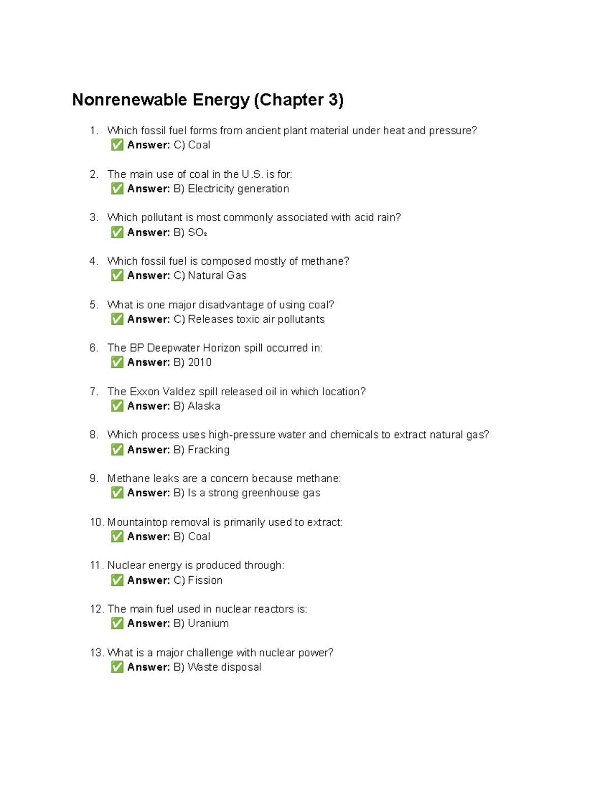 ENSC 202 Midterm Exam Prep: Nonrenewable & Renewable Energy Insights ...