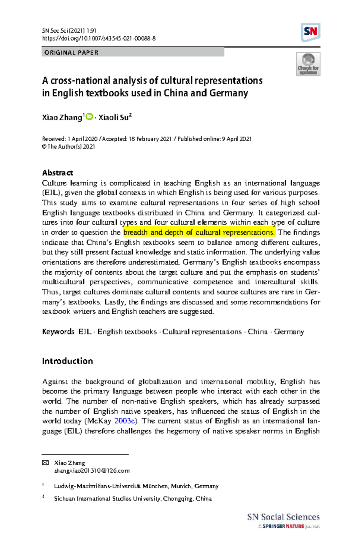 Cultural Representations in ELT Textbooks: A Comparative Study (SN Soc ...